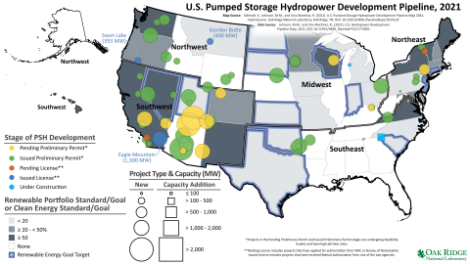 Map of U.S. Pumped Storage Hydropower Development Pipeline, 2021 ...